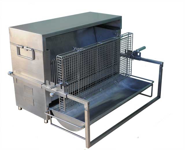 Barbecue charbon vertical inox 10 personnes 2 grilles tournebroche